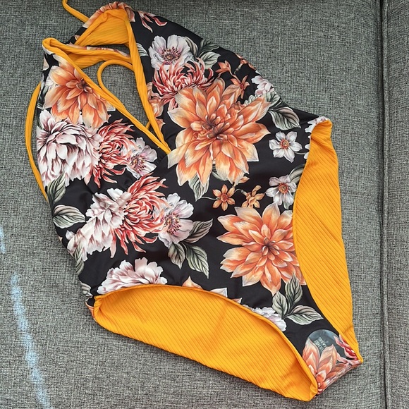 Maaji | Swim | Maaji Flower Yellow Reversible Swim Suit One Piece Large ...